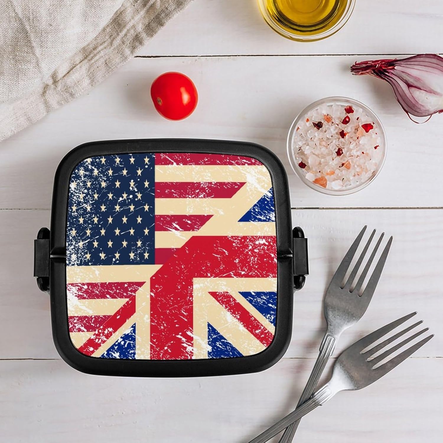 USA and Birtish Retro Flag Lunch Box Portable Bento Box Food Container ...