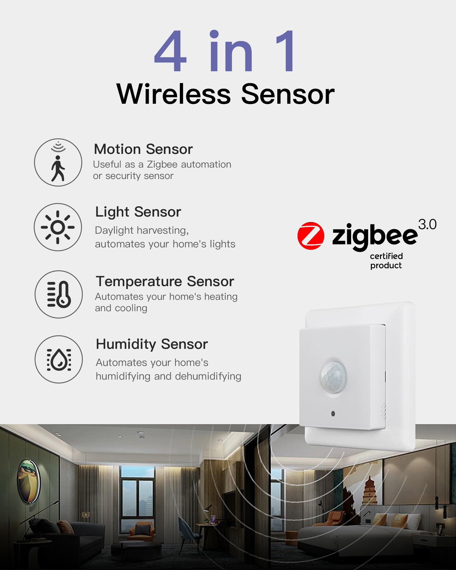Azoula Zigbee 4 in 1 Multi Sensor - Wireless Temperature, Humidity ...
