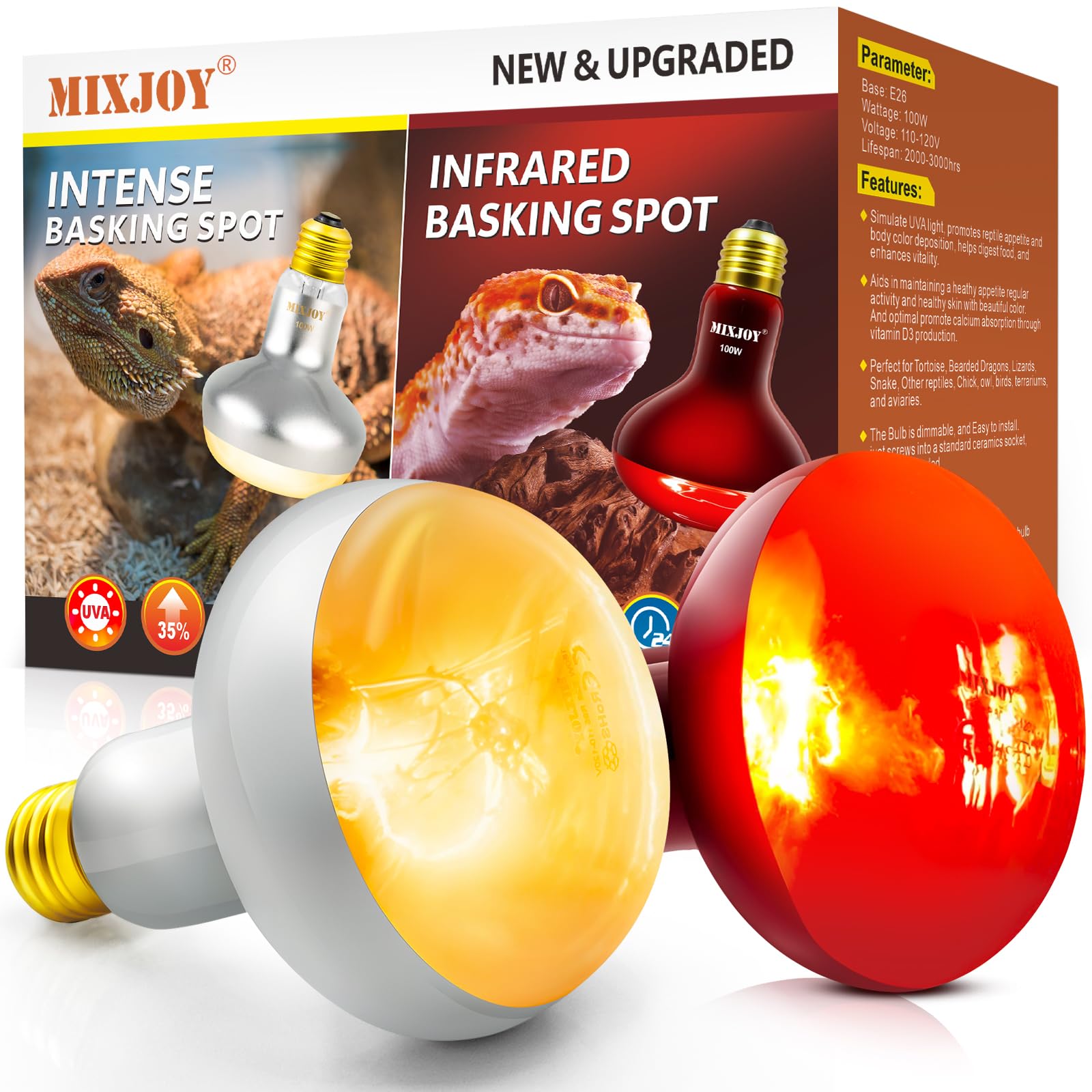 Amazon.com: MIXJOY 100W Reptile Heat Lamp Bulb Combo, 2PCS Day & Night Reptile Heat Bulbs, UVA ...