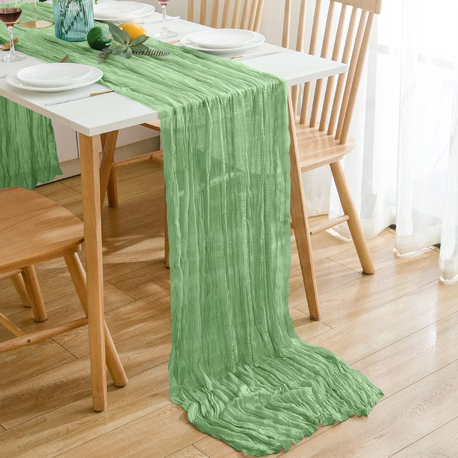 2 pack Maliton Sage Green Cheesecloth Table Runner 13.3ft Table Runner ...
