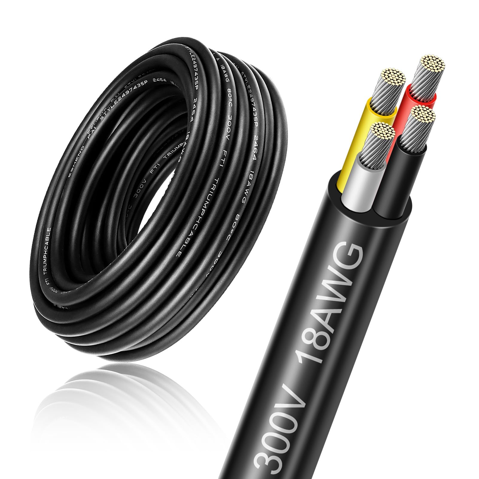 Snapklik.com : 50FT 18 Gauge 4 Conductor Electrical Wire, 18 AWG Low ...