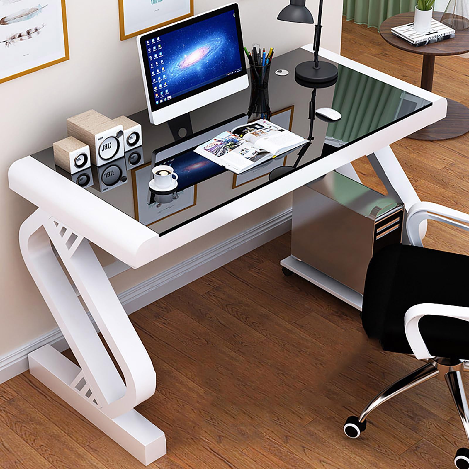 Amazon.com: SUZEPER Tempered Glass Computer Desk,Modern Office Desk ...