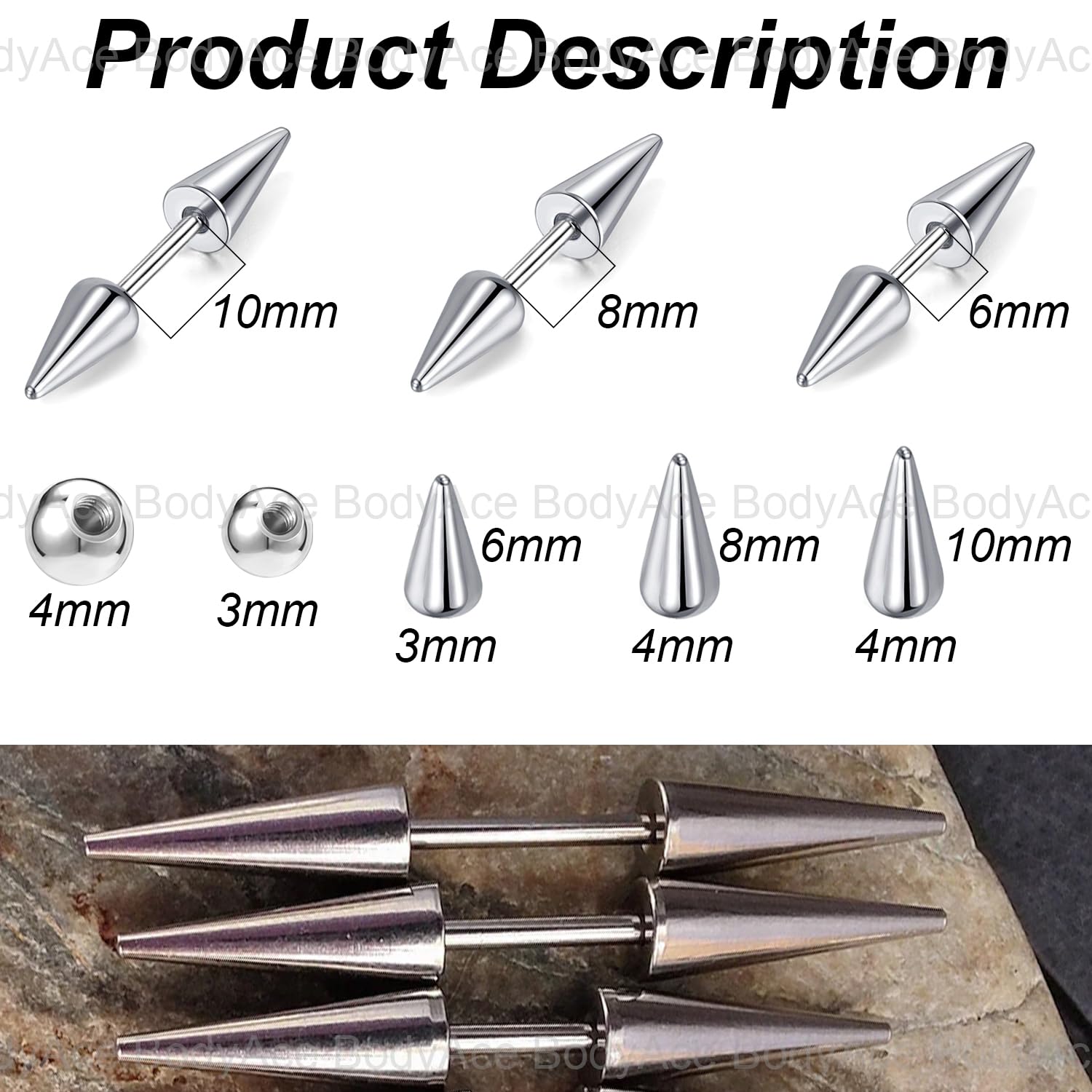 Snapklik.com : BodyAce 12PCS Spike Earrings Cartilage Helix Piercings ...