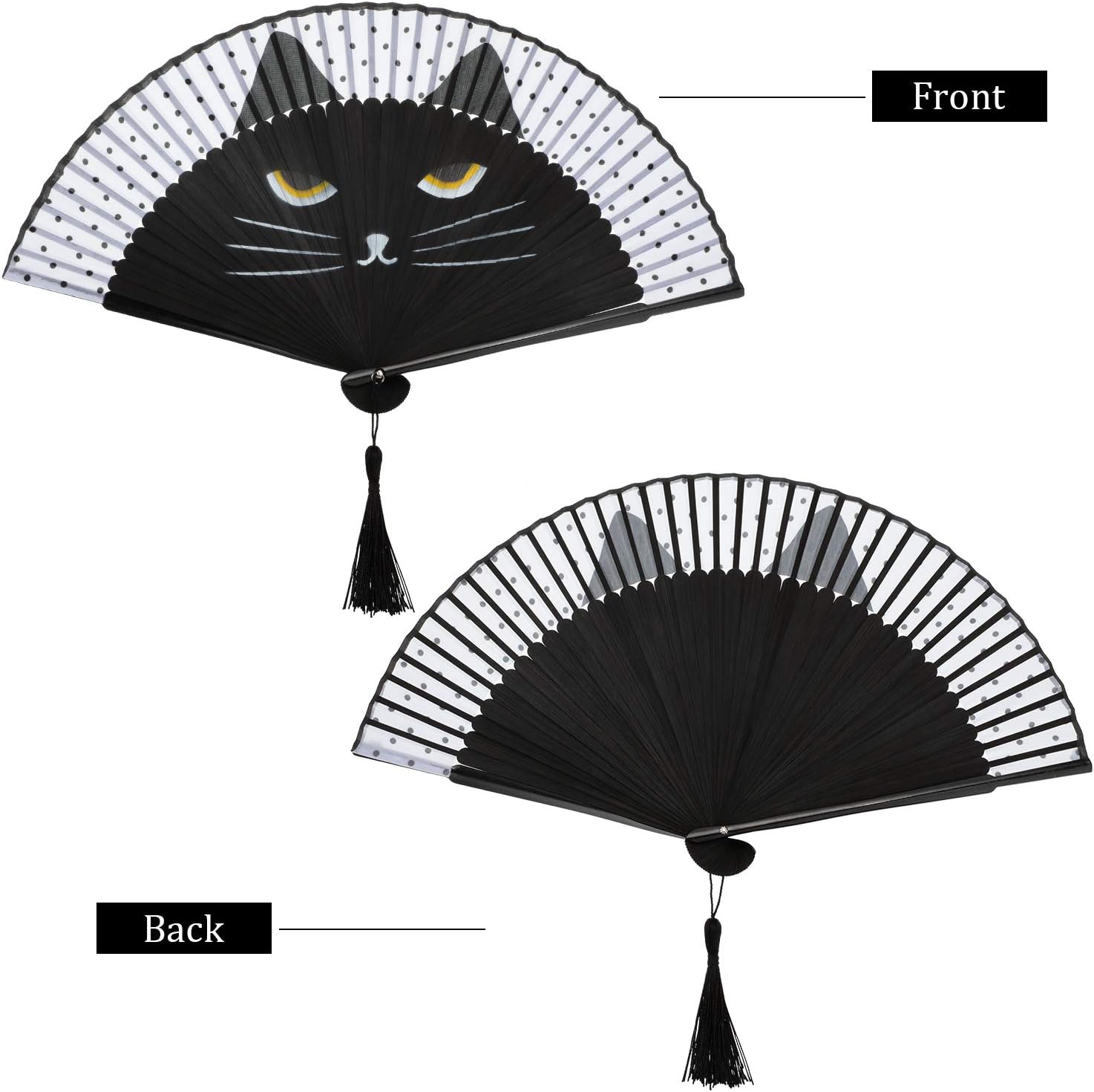 Hand Held Folding Fan Cat Folding Fan Cartoon Cute Cat Silk Fan Women ...