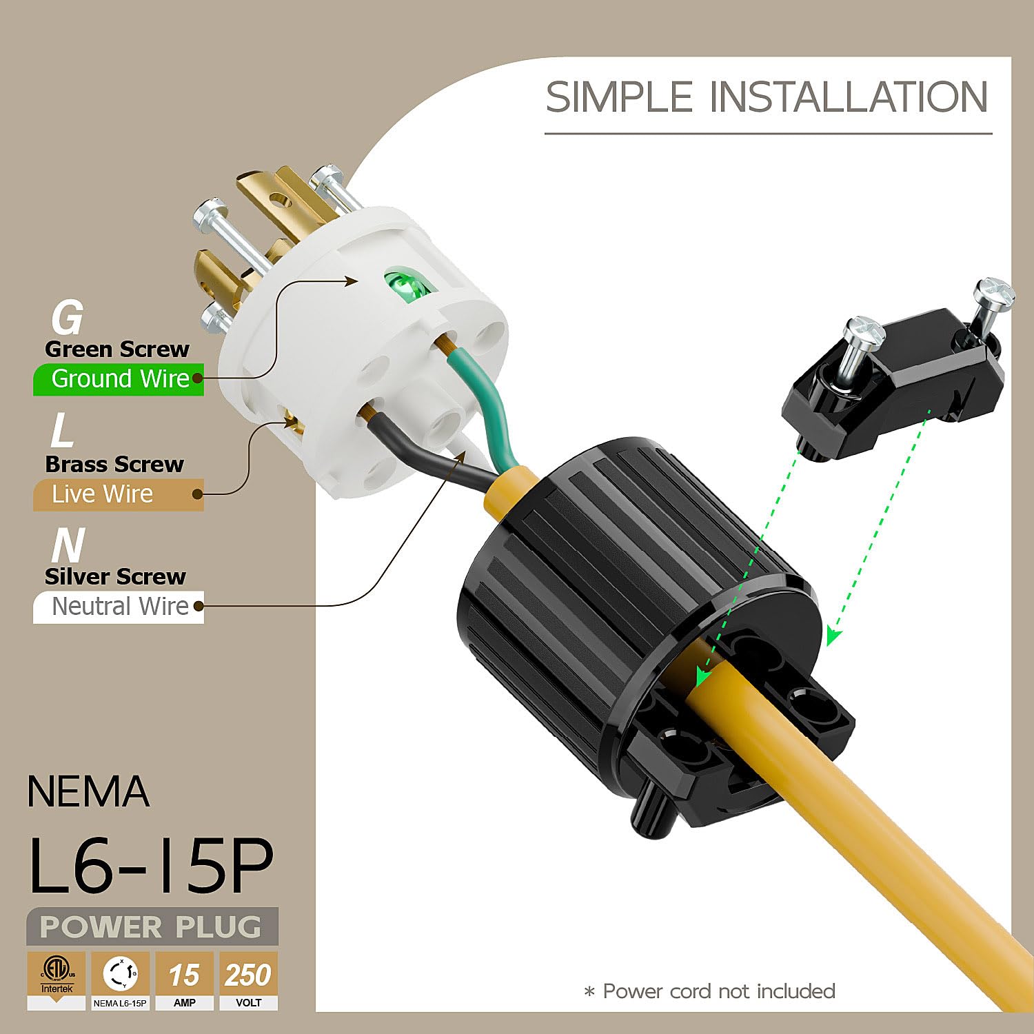 Snapklik.com : NEMA L6-15P Locking Plug, Twist Lock Male 15Amp 250Volt ...