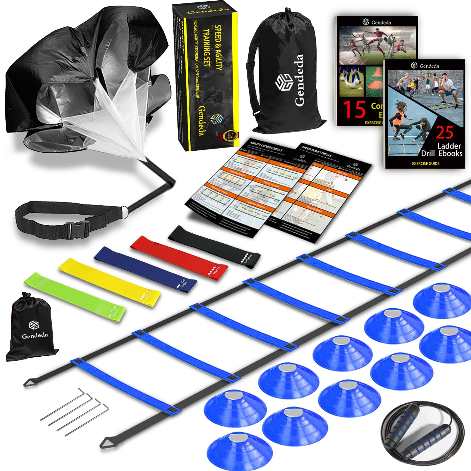 Gendeda Speed Agility Training Set, Includes Agility Ladder, Jump Rope ...