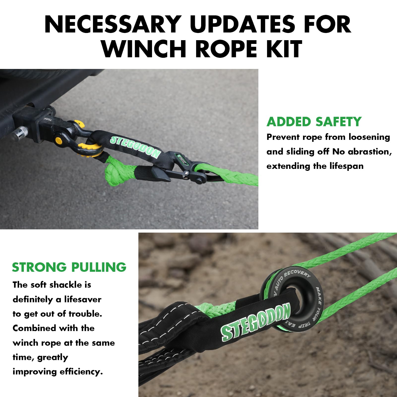 Snapklik.com : STEGODON 1/2inch X 85ft Synthetic Winch Rope Kit ...