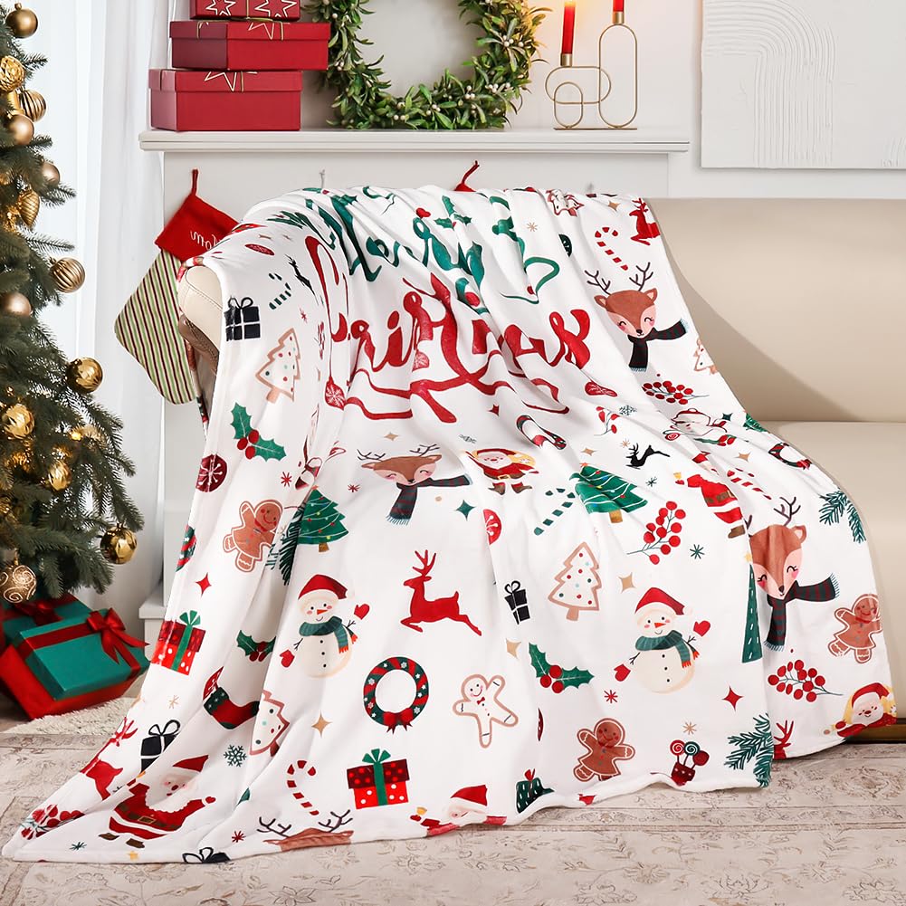 Amazon.com: Merry Christmas Throw Blanket Christmas Tree Snowman ...