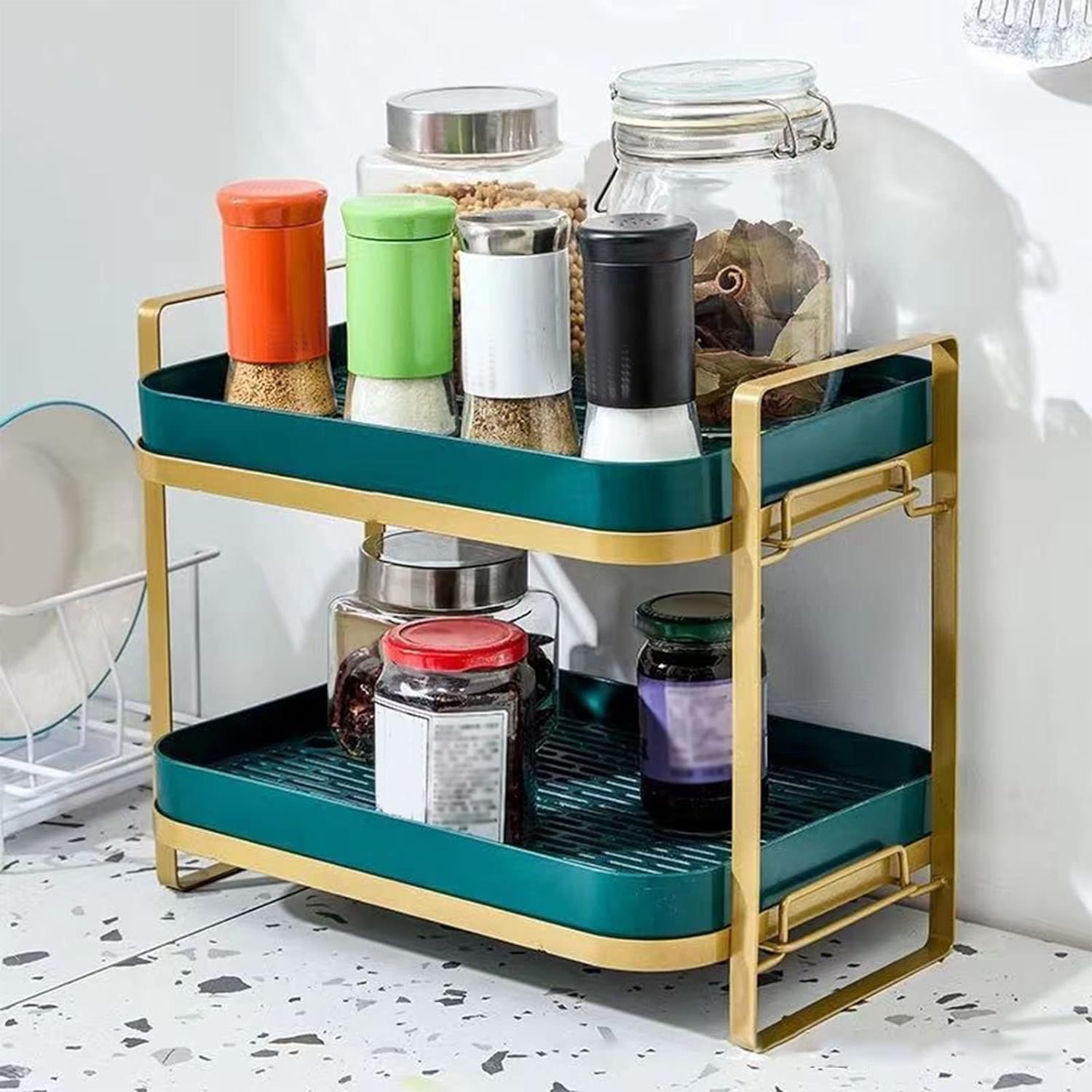 2-Tier Mugs Drying Rack with Drain Tray Water Cup Storage Rack Coffee ...