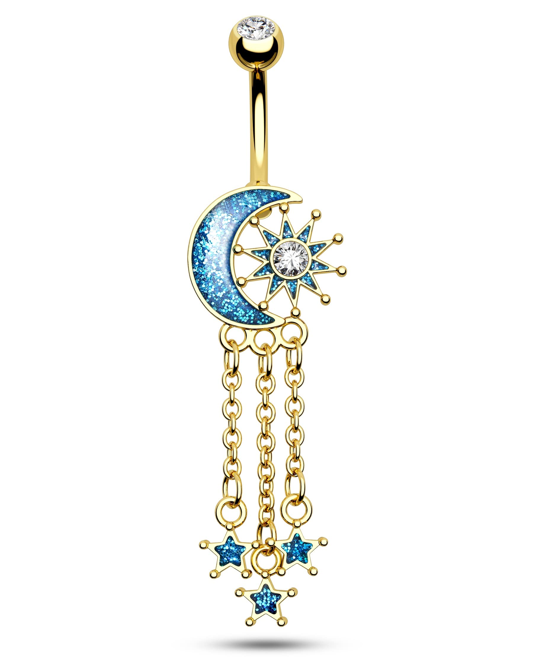 Amazon.com: COCHARM Moon Dangle Belly Button Rings Gold 14g Star Belly ...