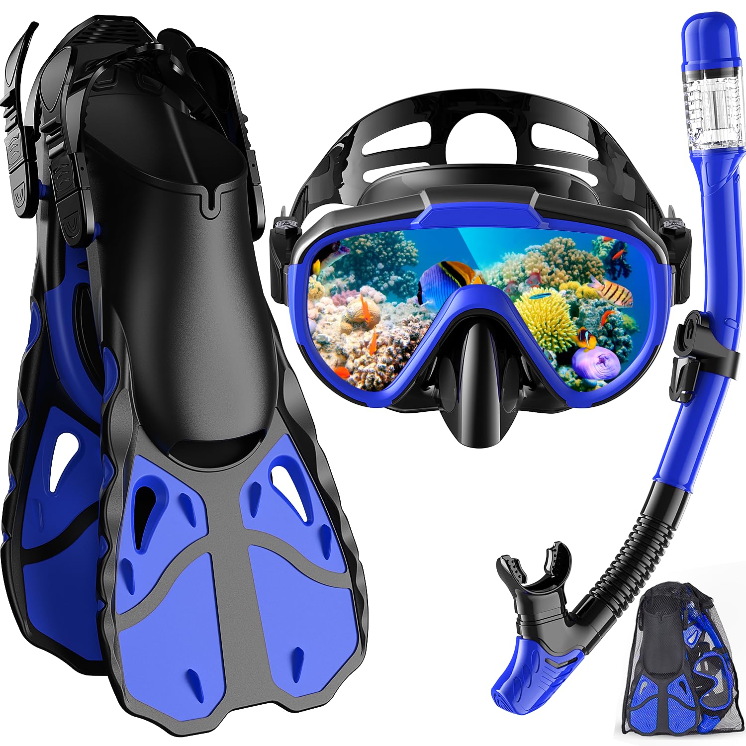 Snorkel Set with Fins for Adults, Snorkeling Gear for Adults Men and ...