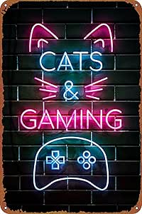 Cats and Gaming Neon Sign Game Poster Vintage Tin Sign for Bar Office ...
