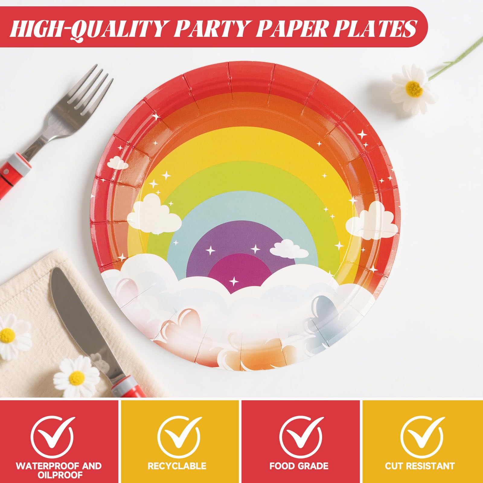 Snapklik.com : 50PCS Rainbow Party Paper Plates - 7Inch Rainbow ...