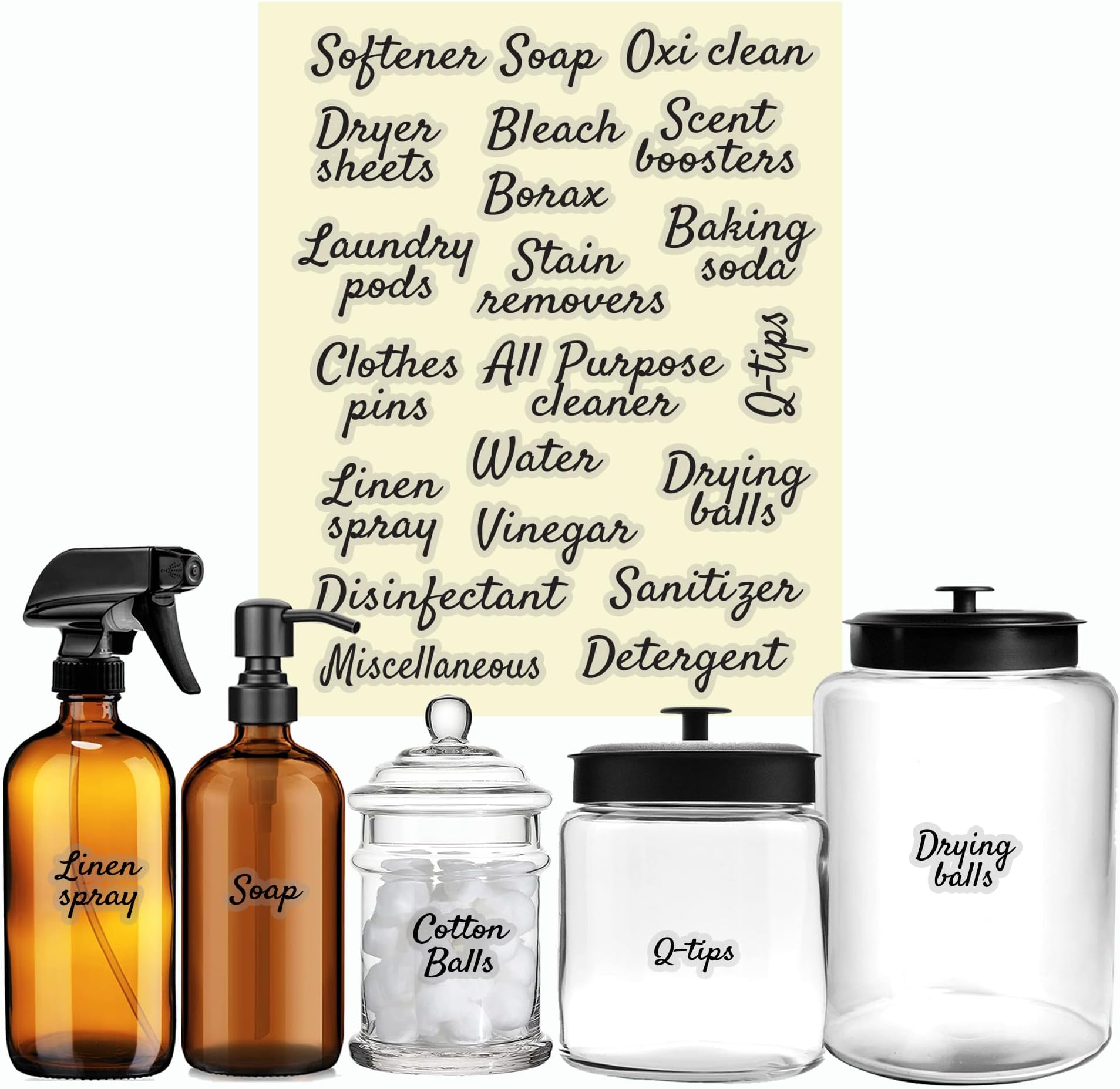 Laundry Room Organizing Labels for Glass Jars, Canisters, Waterproof ...