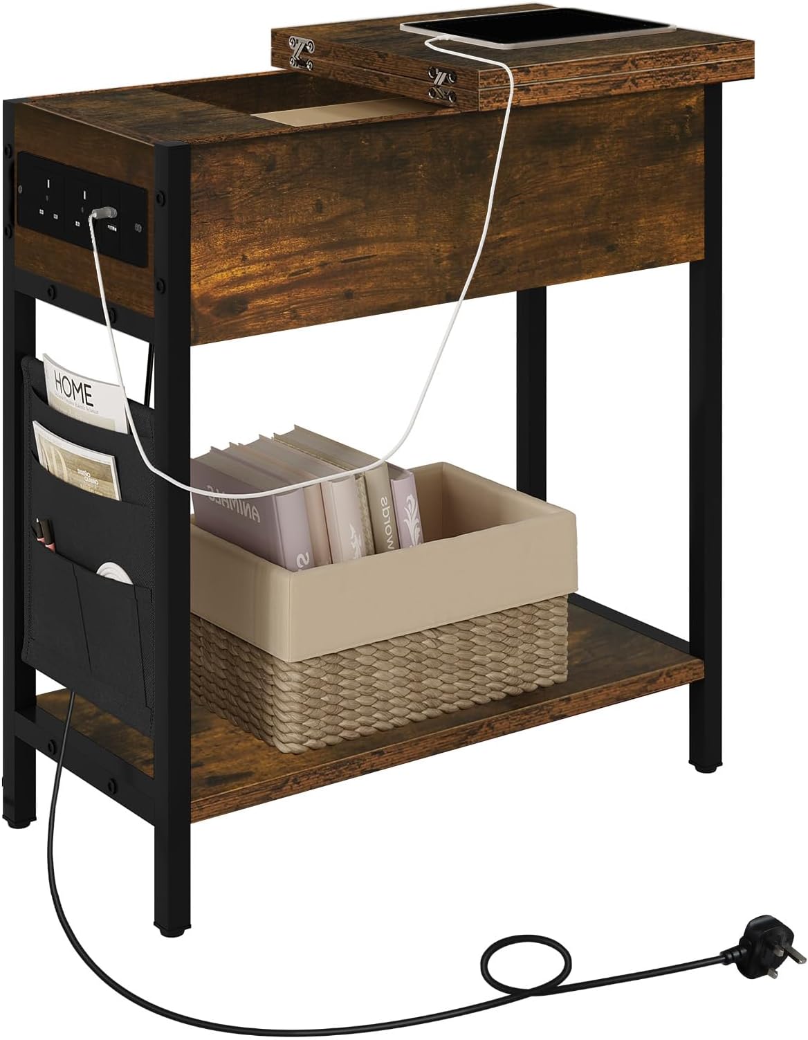 EUGAD Side Table with Socket, Coffee Table, Sofa End Table with ...