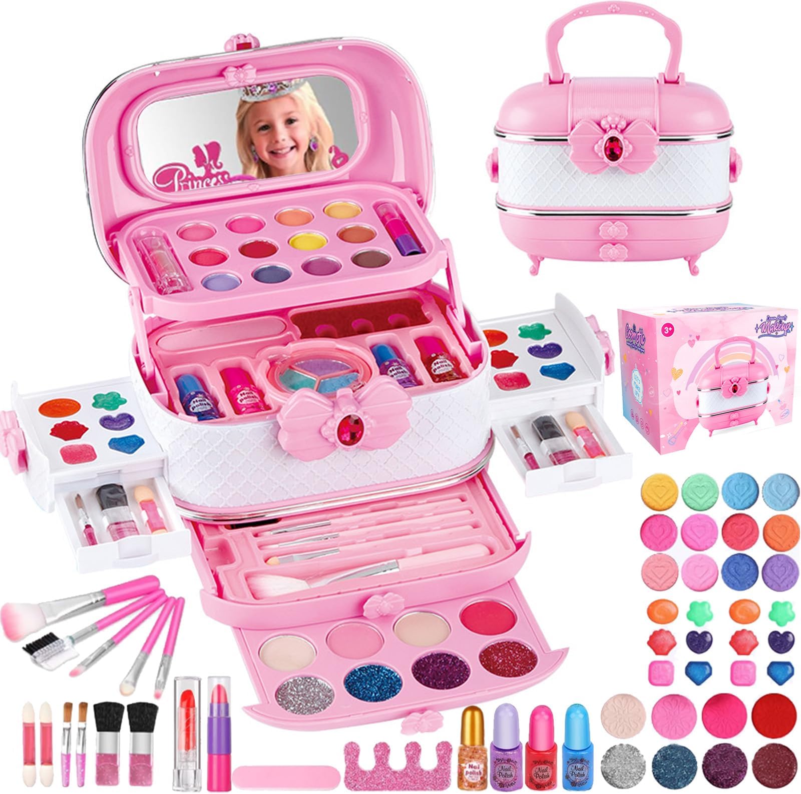 Beauenty Kids Makeup Kit for Girl, 54PCS Washable Real Makeup Set for ...