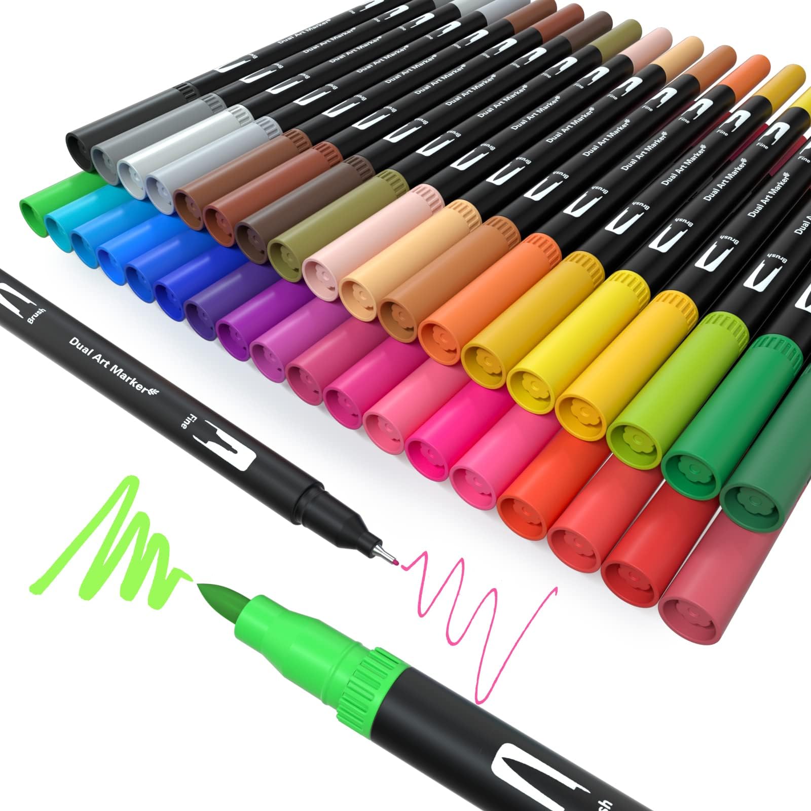 ARIEL-GXR Felt Tip Pens, 24 Colouring Pens, Dual Tip Brush Pens for ...