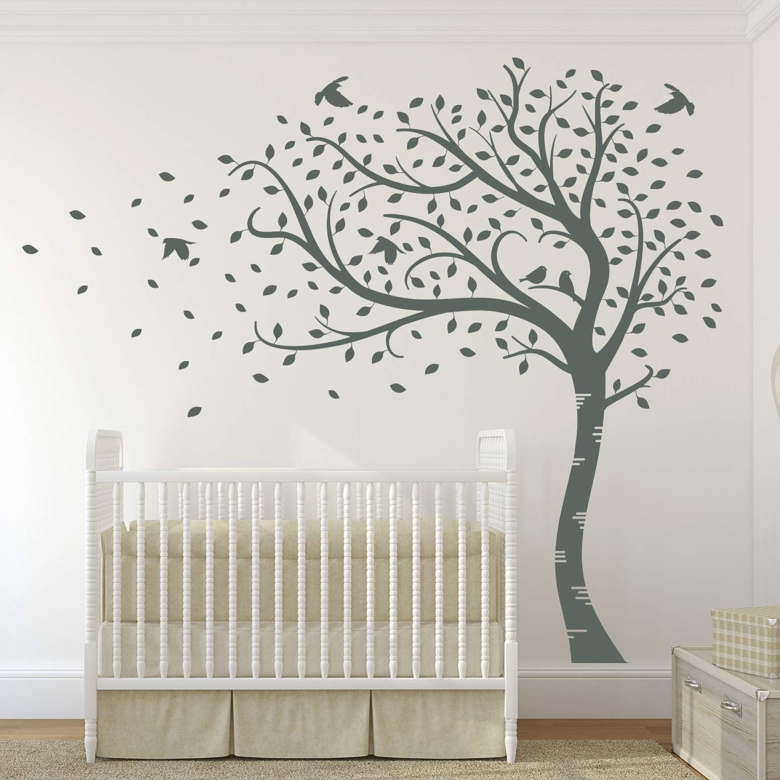 Premium Butterfly and Birds Swinging Tree. Quality Vinyl Matte Wall ...