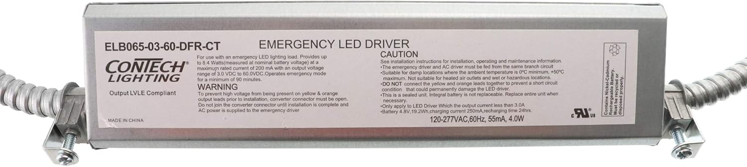 Contech Lighting ELB065-03-60-DFR-CT Emergency LED Driver, 3-60-Vdc @ 200mA, 8.4W, 120/277V ...