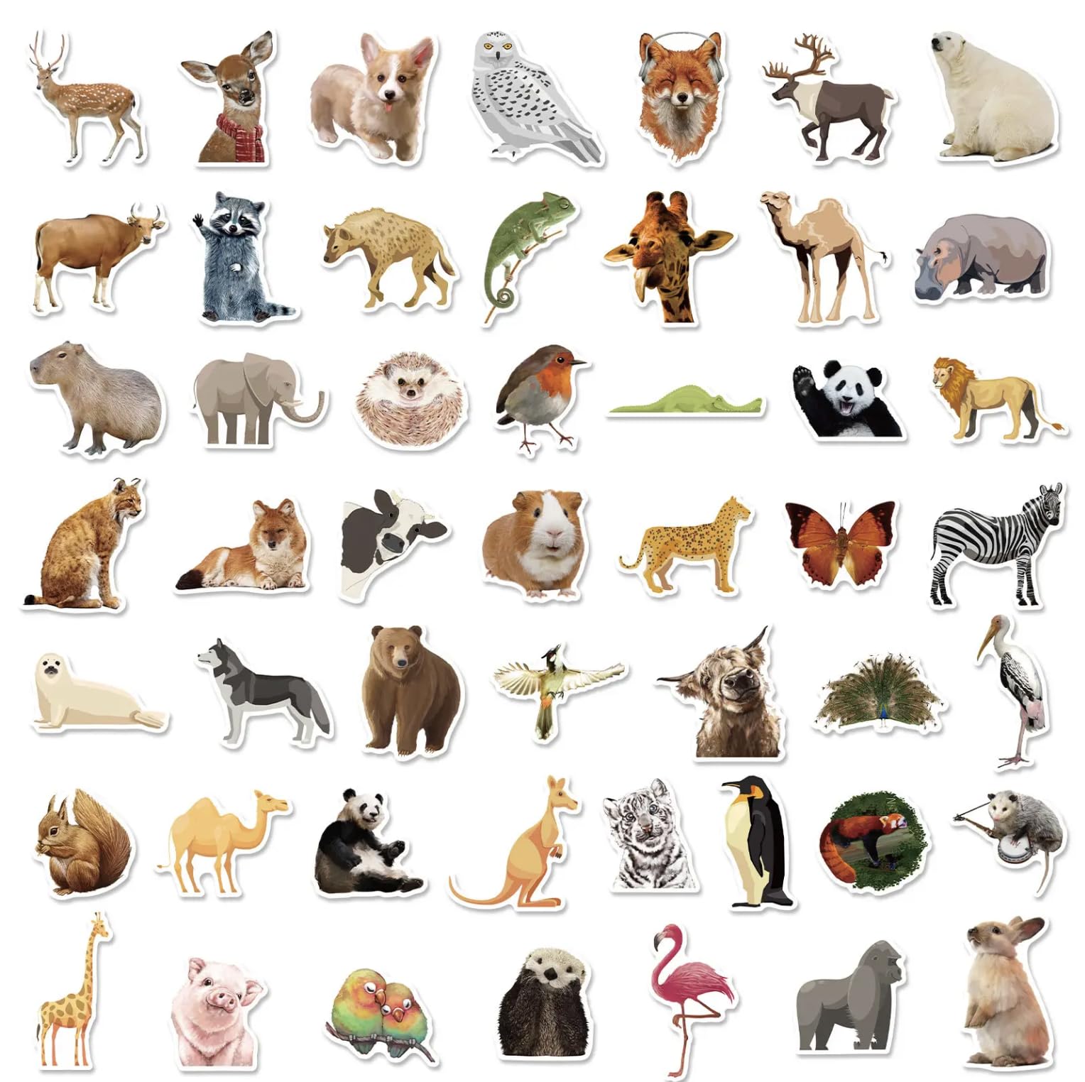 Amazon.com: 50Pcs Happy Zoo Animals Cute Stickers, Vinyl Waterproof ...
