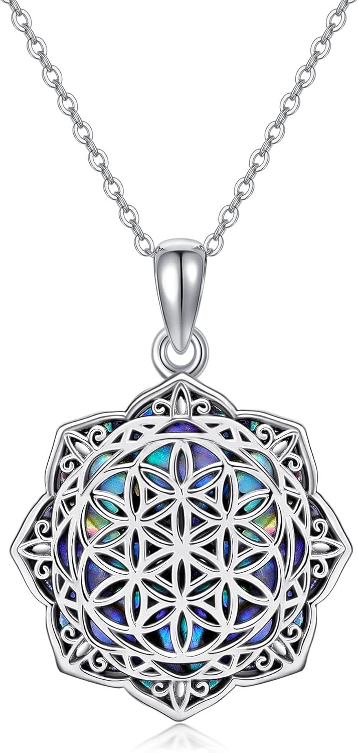 Amazon.com: YAFEINI Flower of Life Necklace 925 Sterling Silver Abalone ...