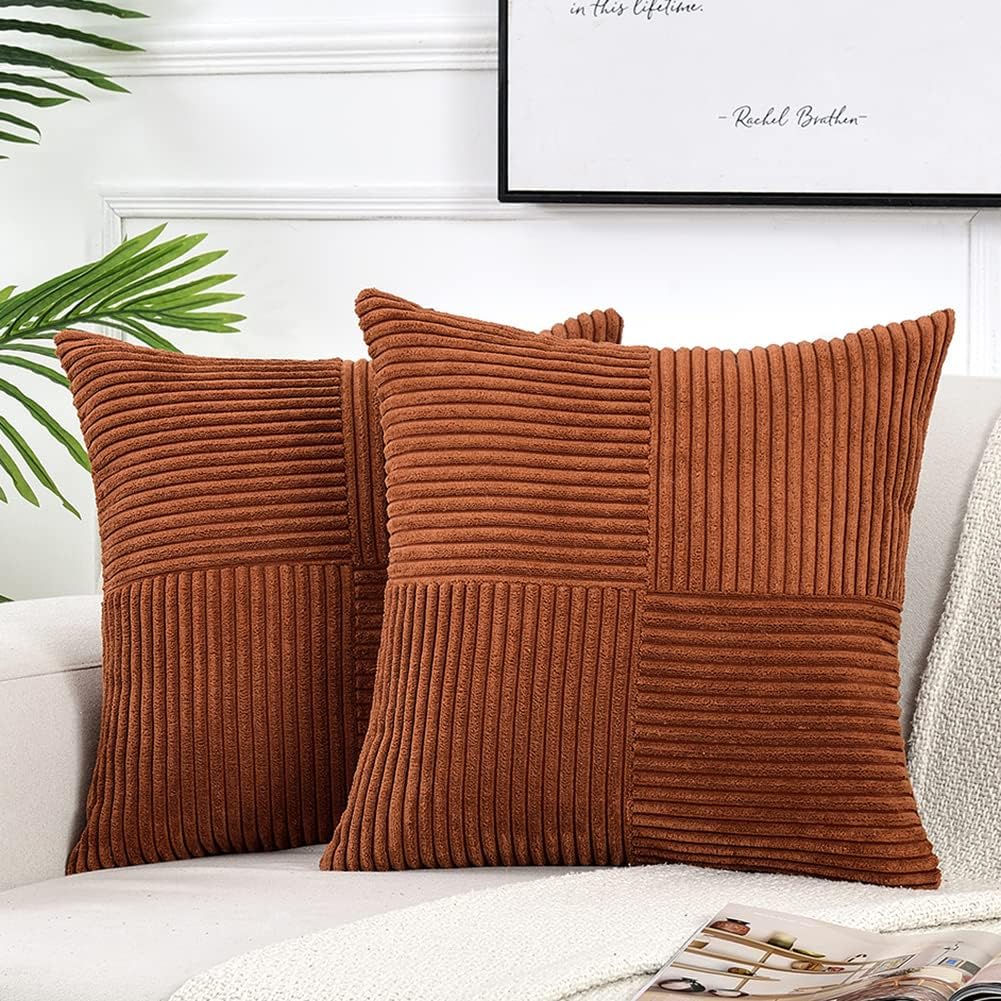 Fancy Homi 2 Packs Rust Boho Decorative Throw Pillow Covers 18x18 Inch ...