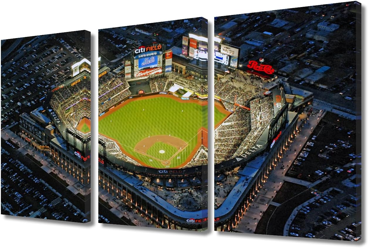 Amazon.com: 3 Panel Baseball Stadium Canvas Prints Citi Field Wall Art ...