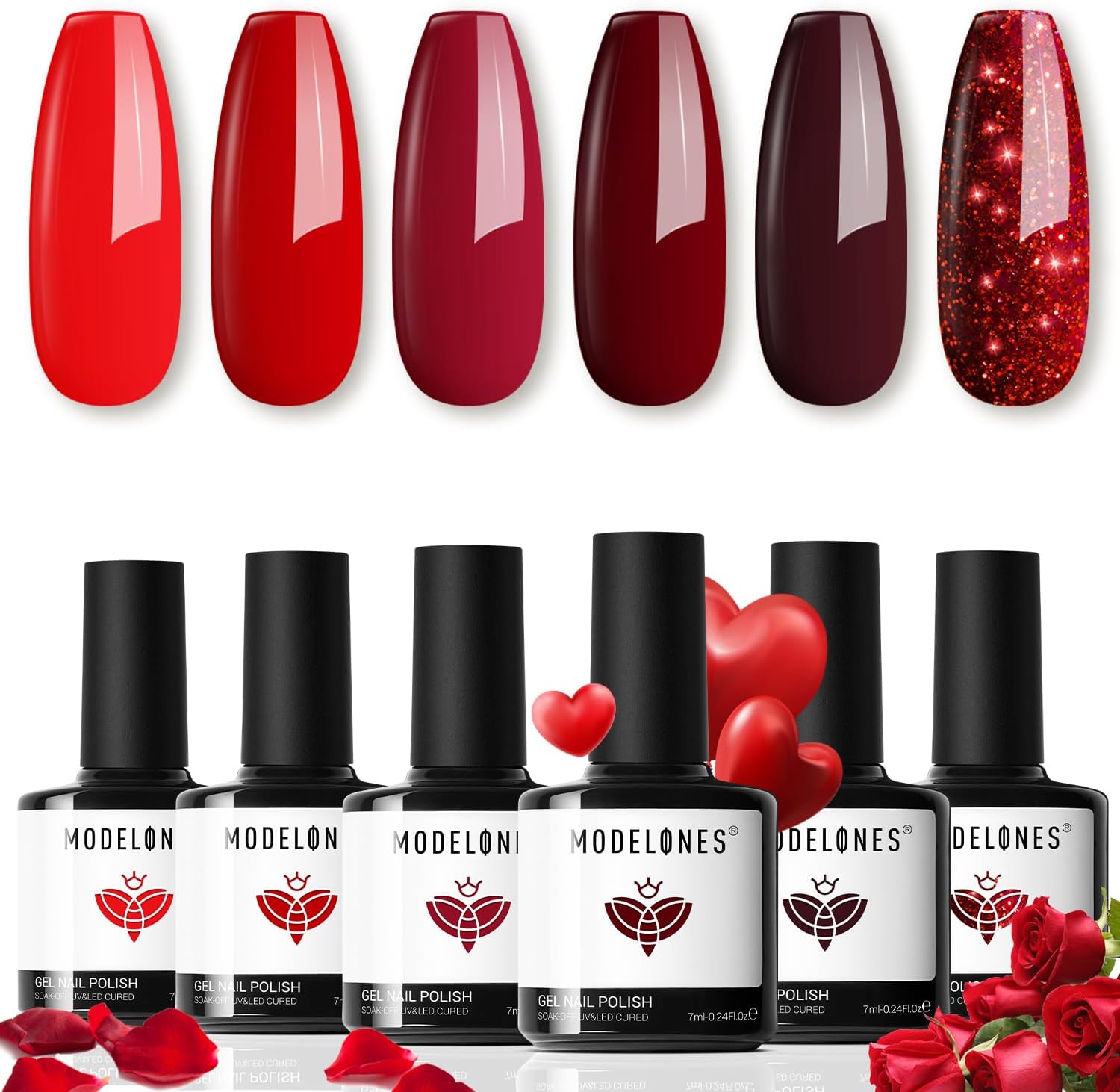 Amazon.com : modelones Gel Nail Polish Set - 6 Red Colors Valentine's ...