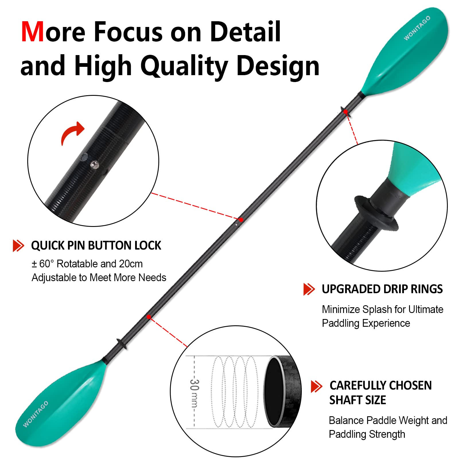 WONITAGO Kayak Paddles Carbon Fiber Shaft Paddle with Nylon Blades ...