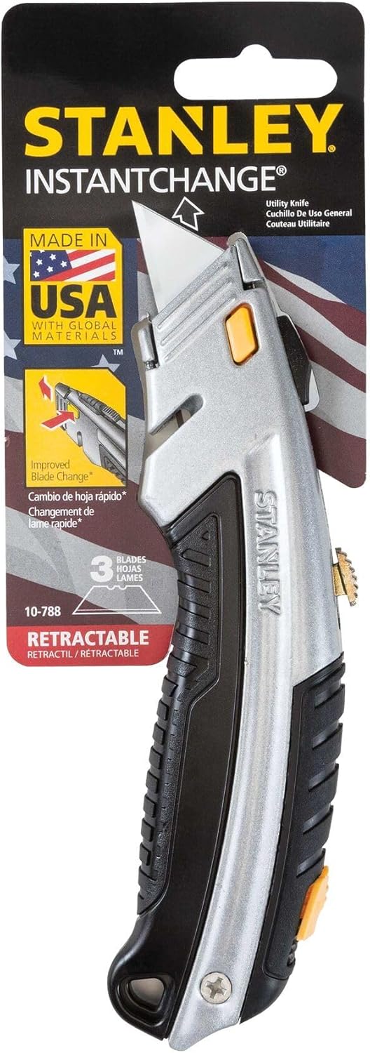 Curved Quick-Change Utility Knife, Stainless Steel Retractable Blade, 3 ...