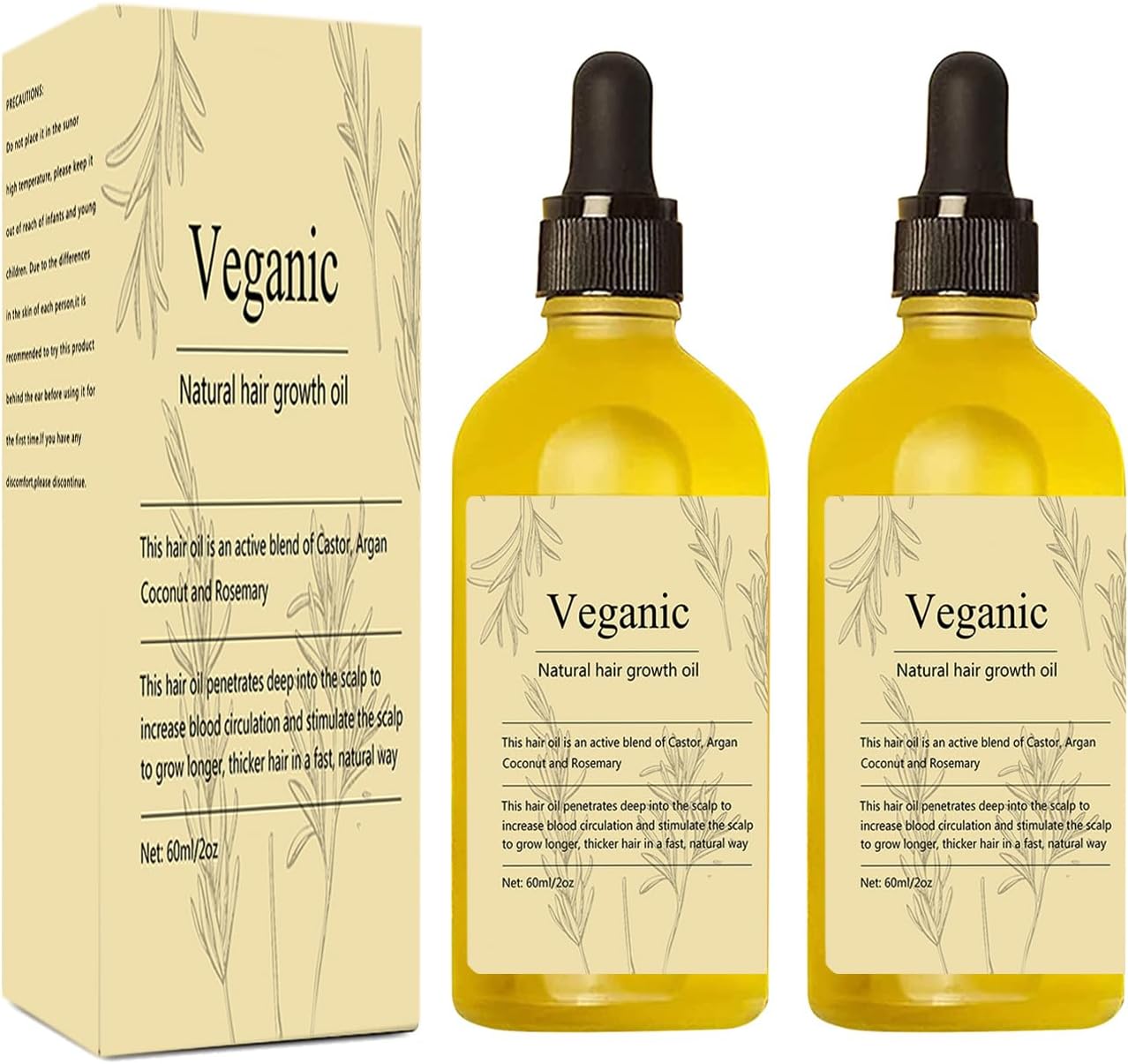Amazon.com : Veganic Natural Hair Growth Oil, 2 PCS Veganic hair growth ...