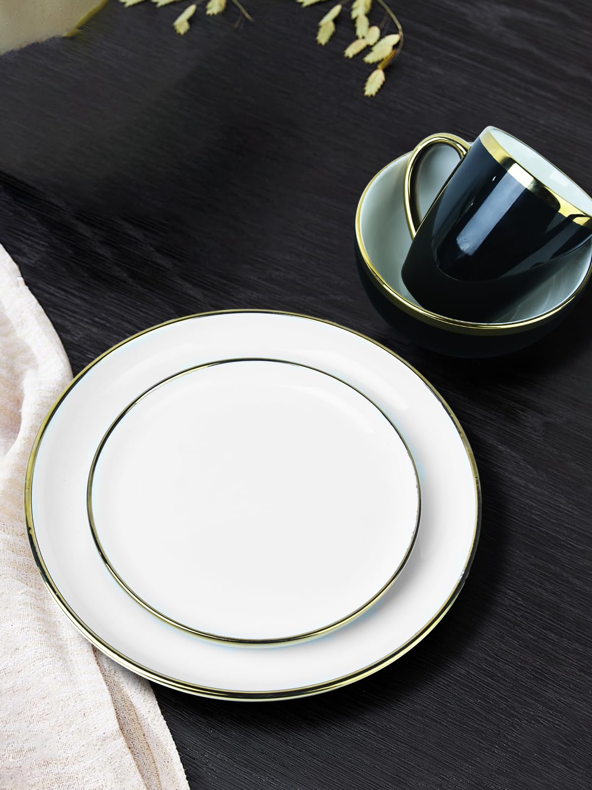 Snapklik.com : TAOCIGOU 16 Piece Black And Gold Dinnerware Set ...
