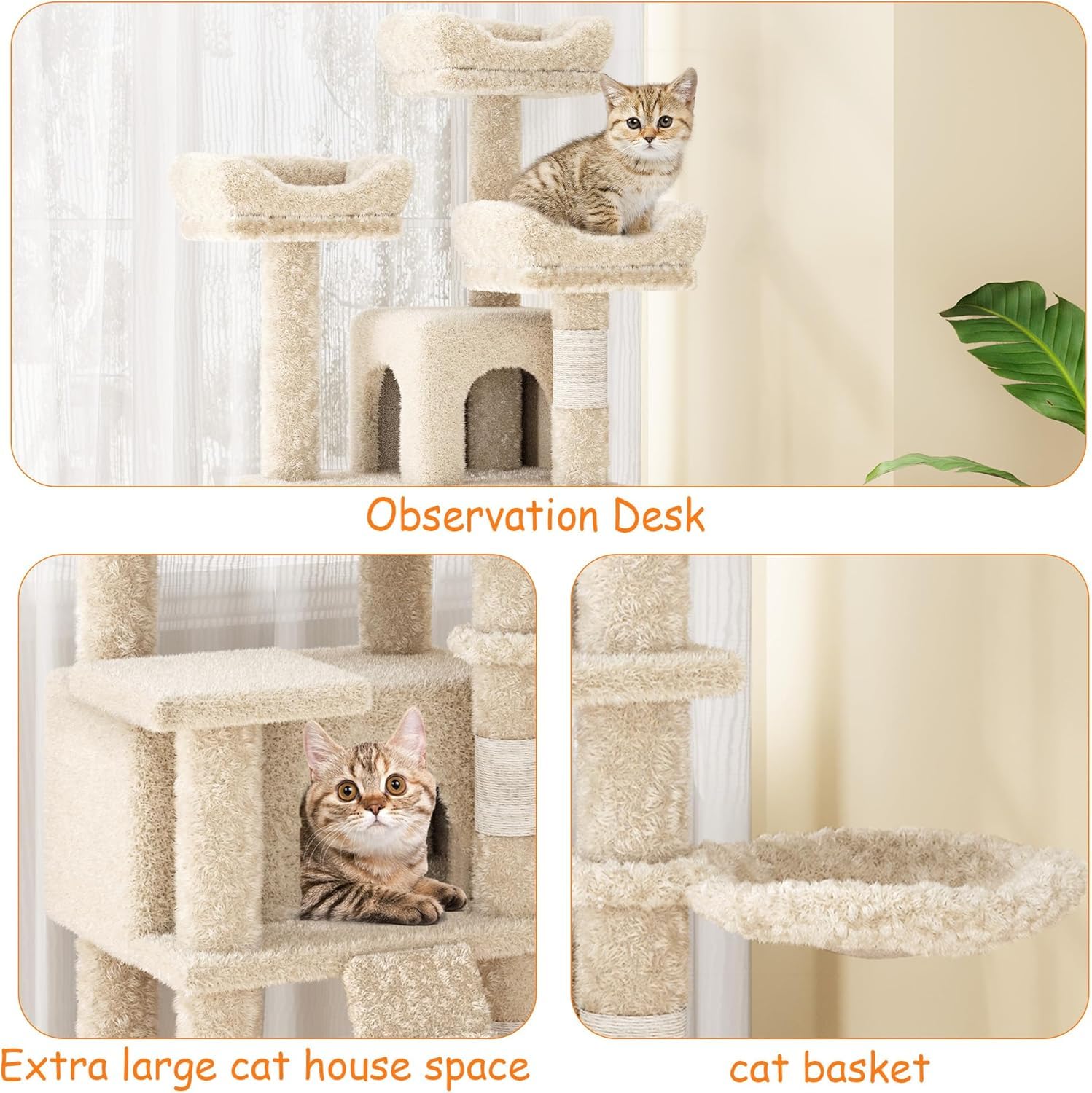 Snapklik.com : Cat Tree, Tall Cat Tower Condo For Indoor Large Cats ...
