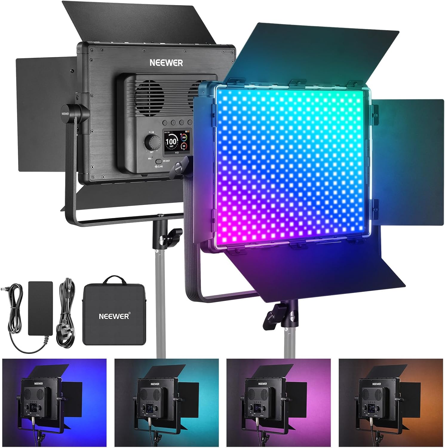 NEEWER PL60C RGB LED Panel Video Light APP/2.4G/DMX Control, 60W ...