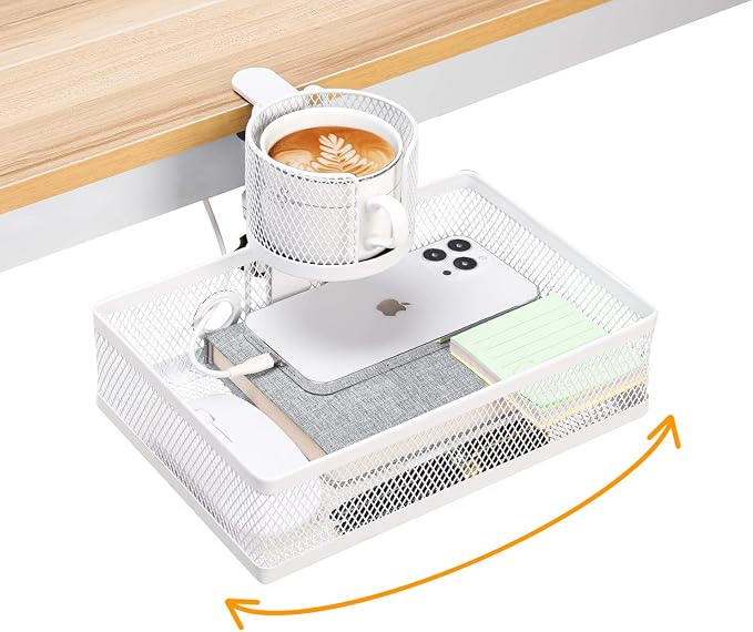 DramLan Desk Organiser with Cup Holder, 360°Rotating Hidden Under Desk ...