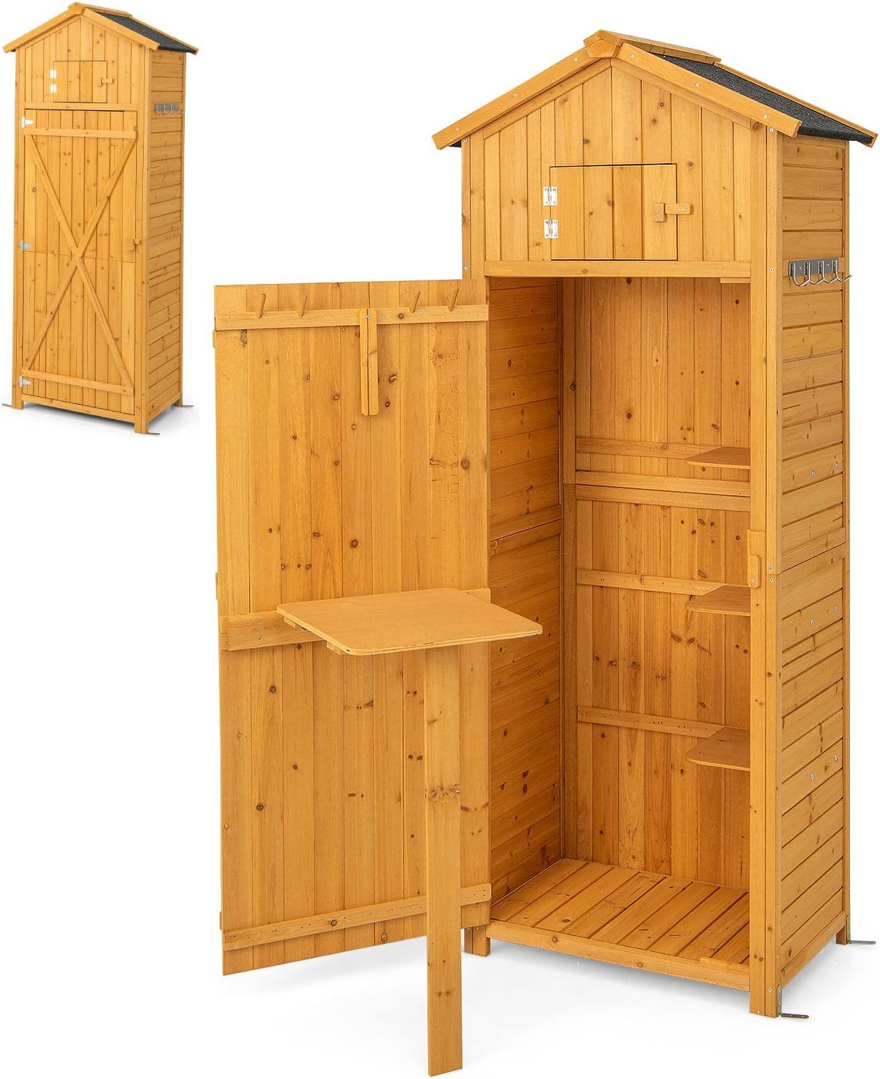 TANGZON 6FT Wooden Garden Shed, Outdoor Storage Small Sheds with Upper ...