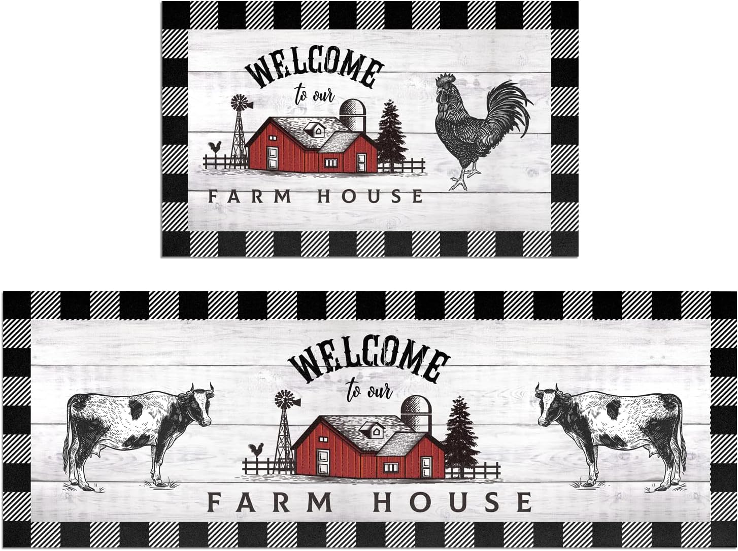Amazon.com: Ideasonna Farmhouse Kitchen Rugs Sets of 2 Buffalo Plaid ...