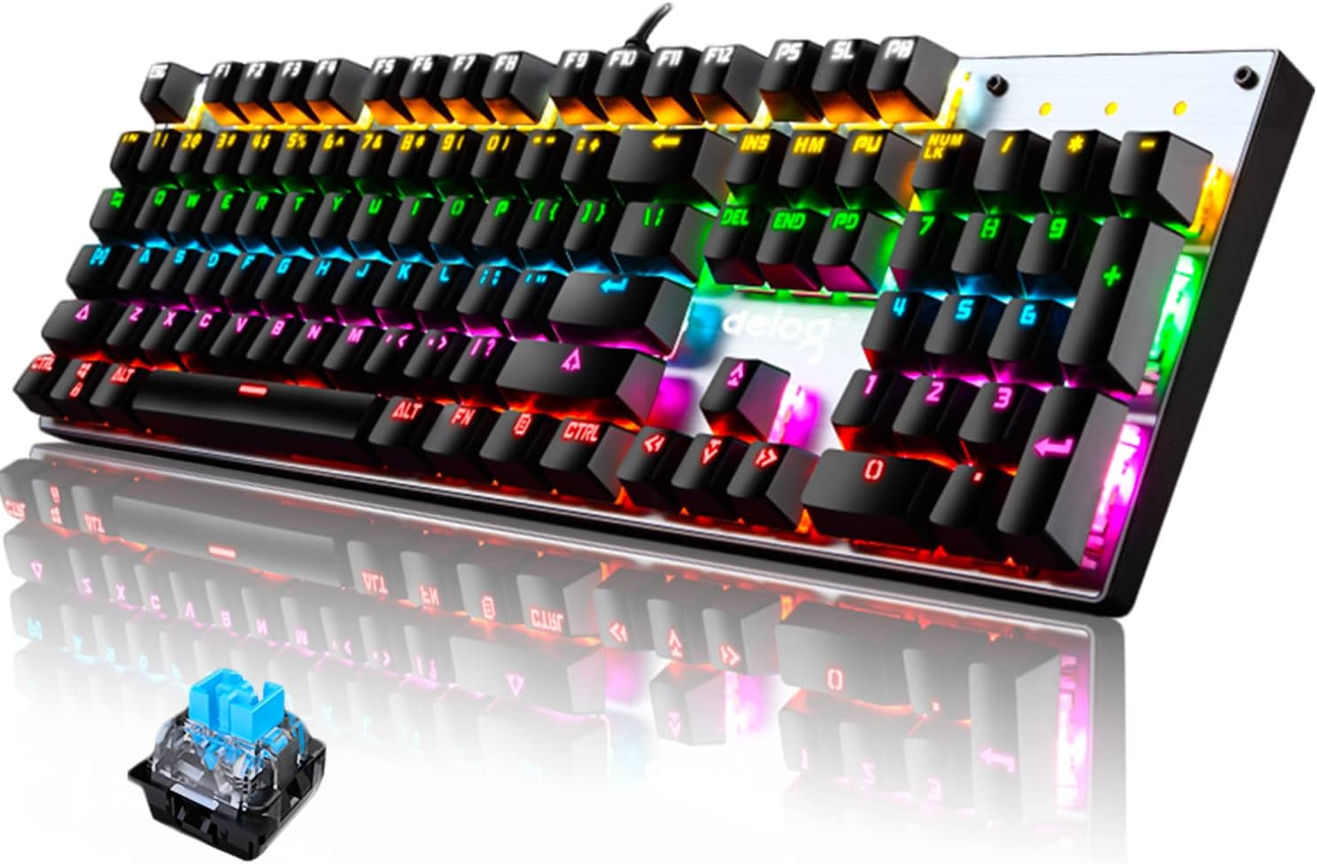 Amazon.com: Wired Mechanical Gaming Keyboard Blue Switch 104 Keys RGB ...