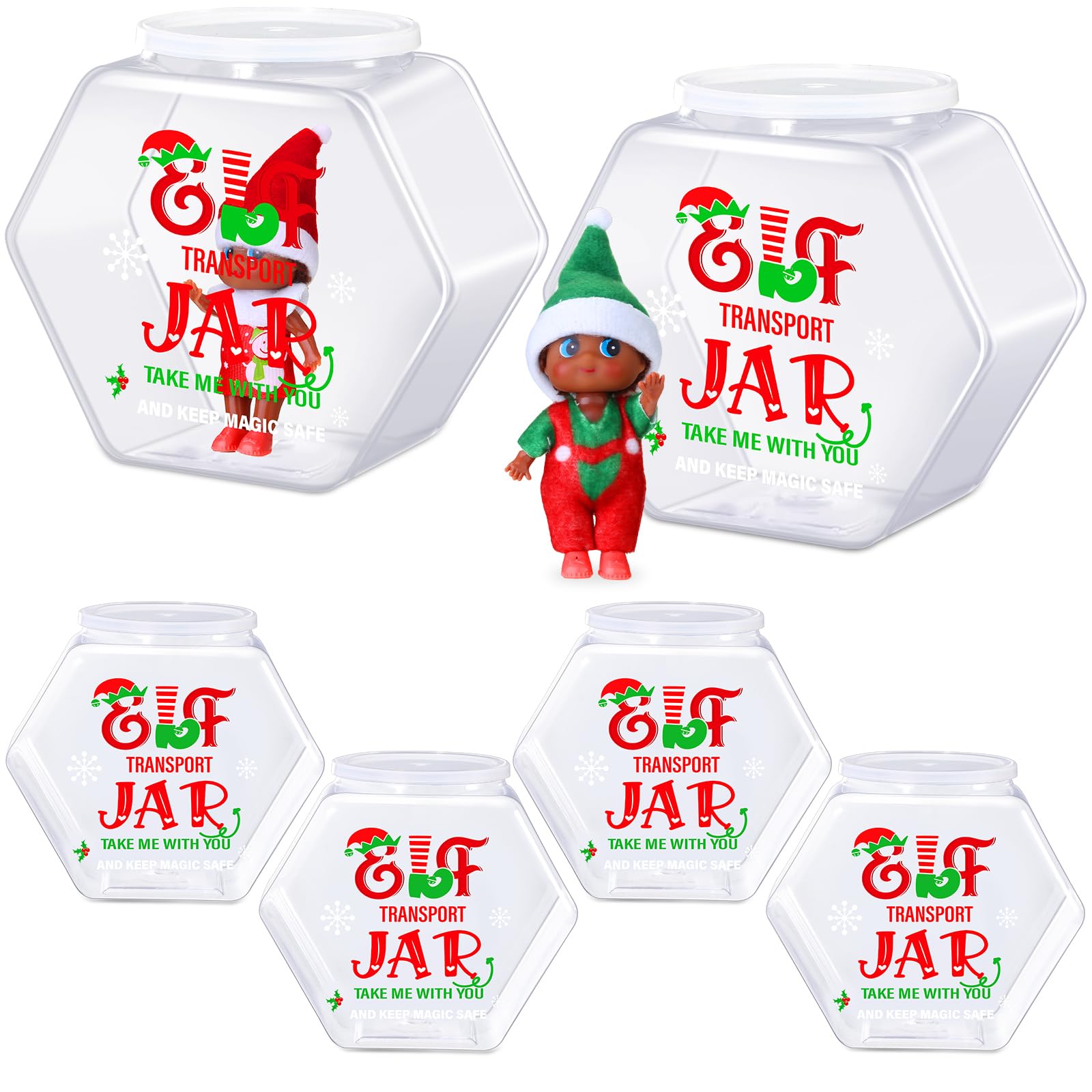 Zhehao 6 Pieces Christmas Elf Carrier, 73 oz Clear Plastic Jars with ...