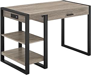 Home Source Computer Desk, Modern Driftwood Home Workstation, 2 Shelf ...