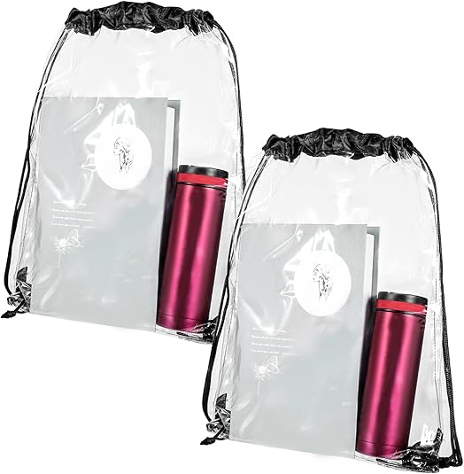 Tucnoeu 2pcs Clear Drawstring Bags,See Through Pvc Bookbag,Waterproof ...