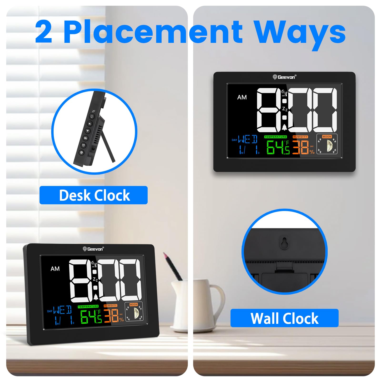 Geevon Digital Atomic Alarm Clock, Large Color Display Small Atomic ...