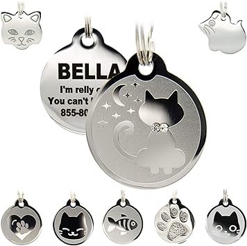 Pet Supplies : Stainless Steel Cat ID Tags - Engraved Personalized Cat ...