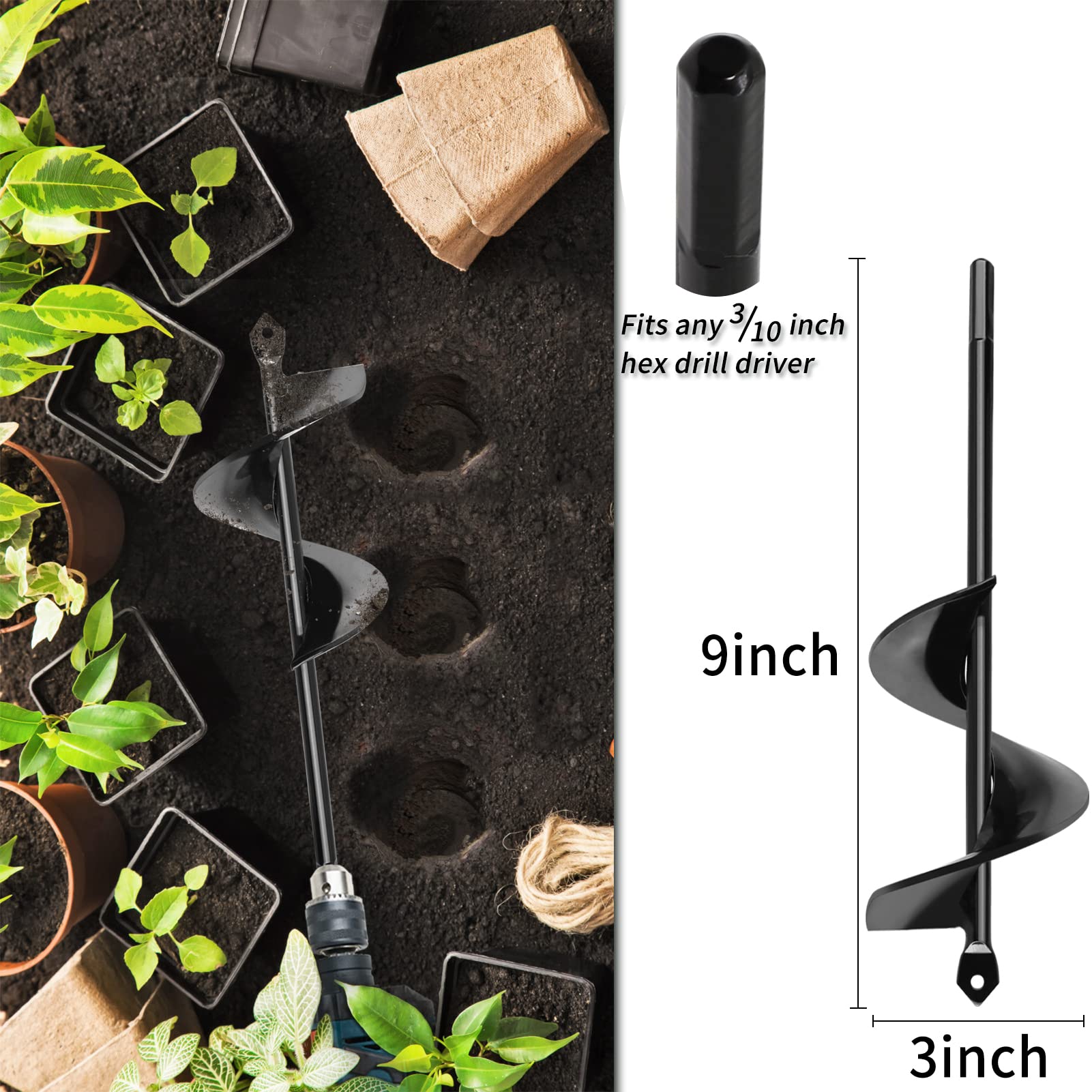 Snapklik.com : TCBWFY Planting Auger Drill Bit Set -3"x9" And 16"x9 ...
