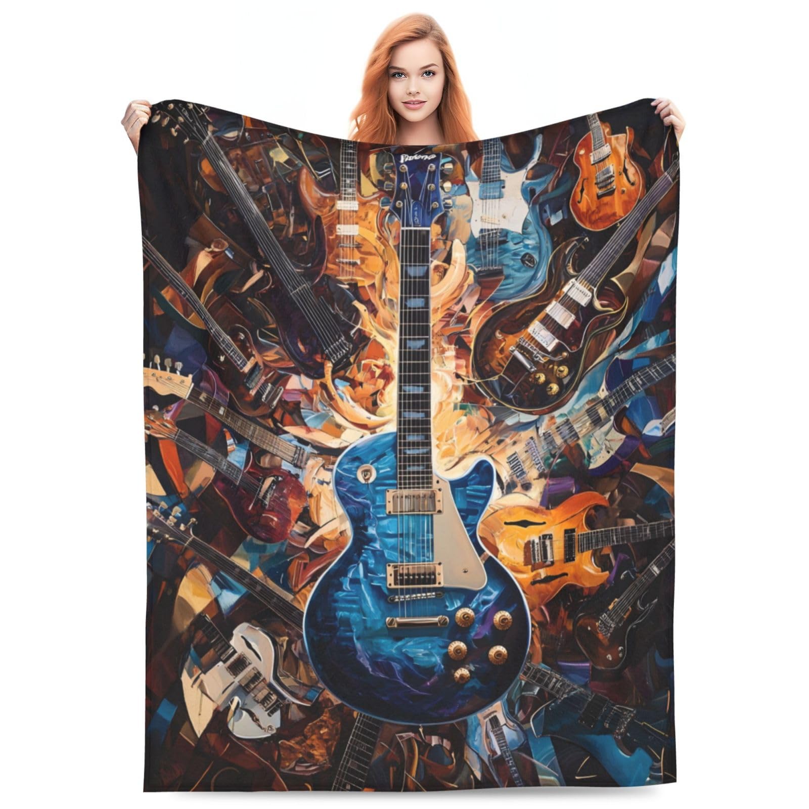 Amazon.com: Music Guitar Throw Blanket Soft Cozy Warm Fuzzy Plush ...
