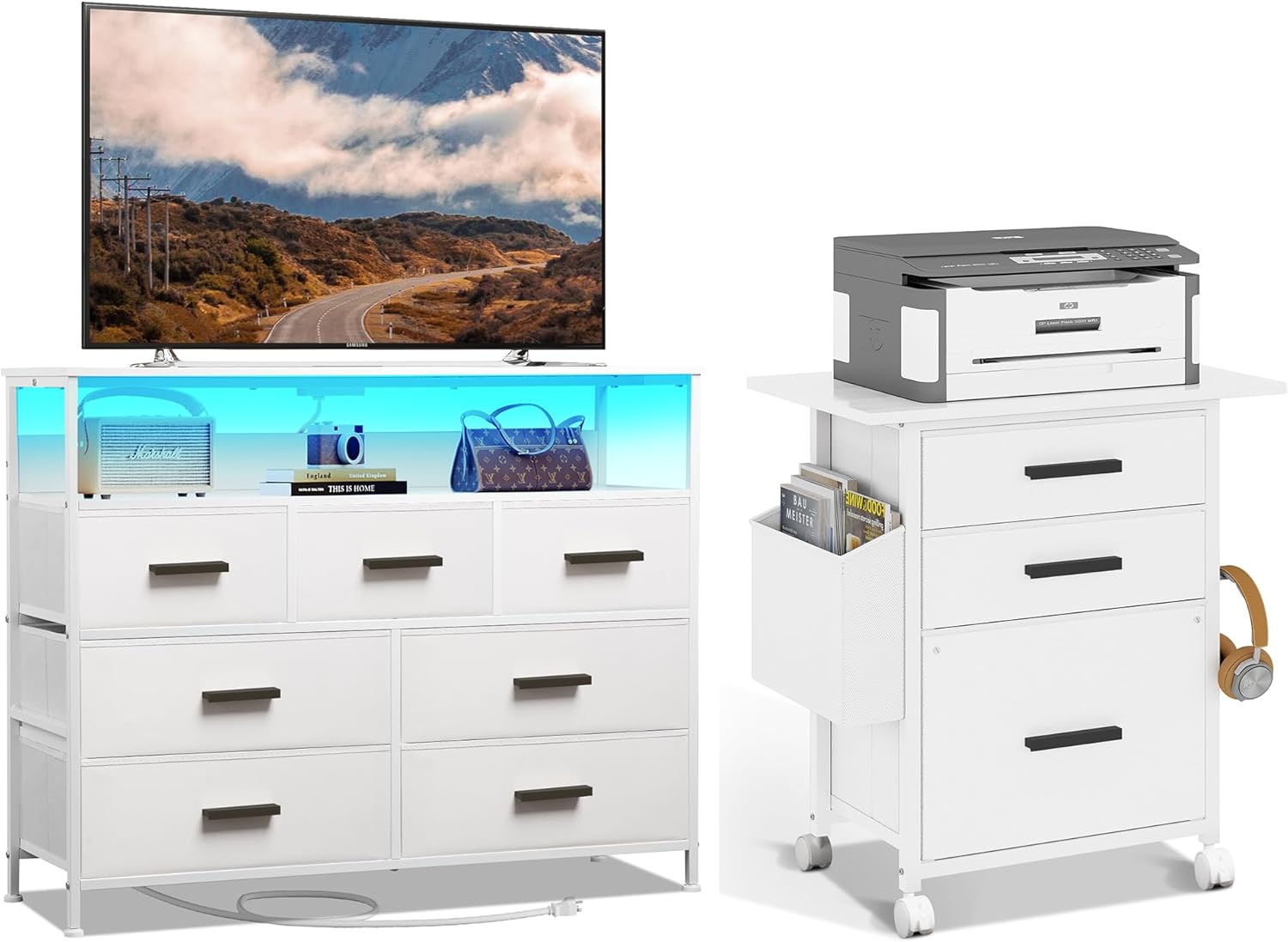 Amazon.com: NASHZEN 3 Drawer File Cabinet and 7 Drawer TV Stand with ...