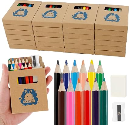 CXRYLZ 24 Pack Colouring Pencils for Children, 12 Mini Coloured Pencils ...