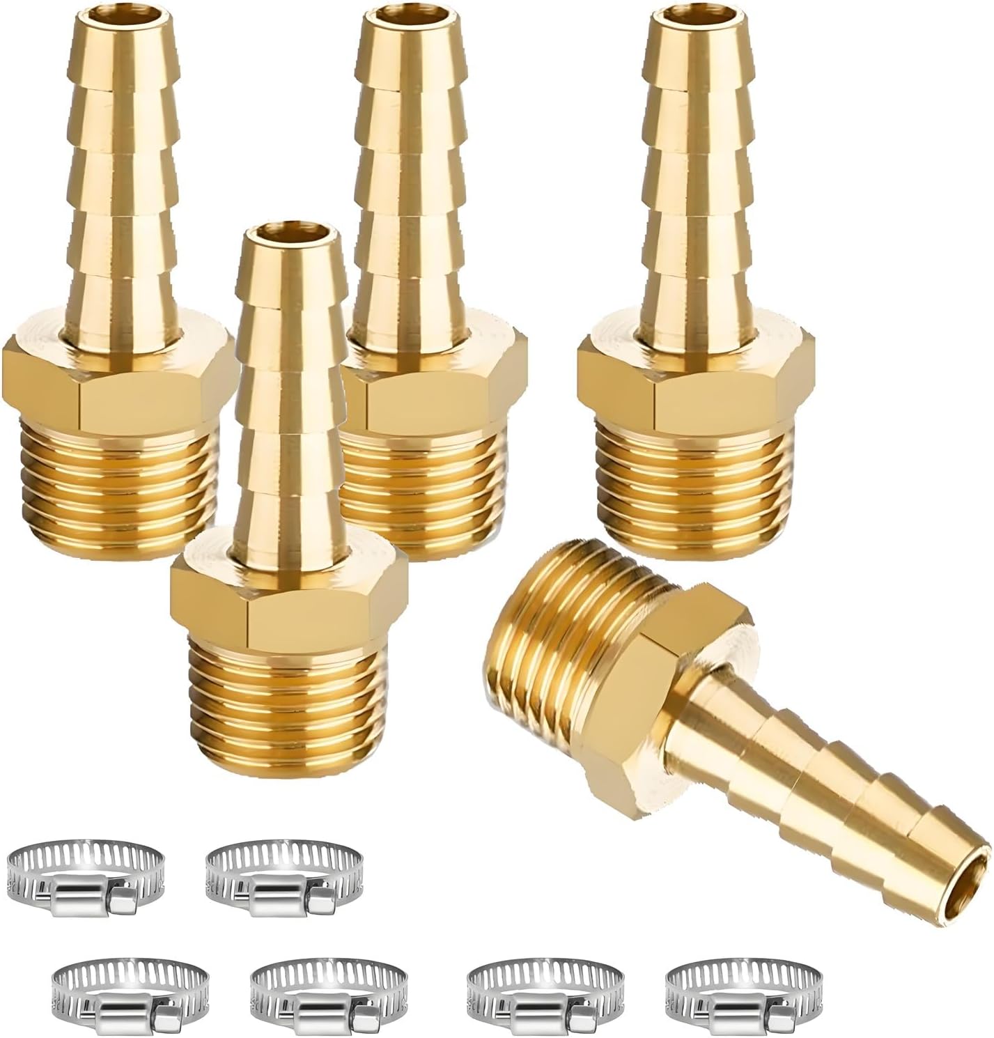 NICOLEKAY 5 Pcs Brass Hose Barb Fittings, 1/4 NPT to 5/16 Barb, Barbed ...