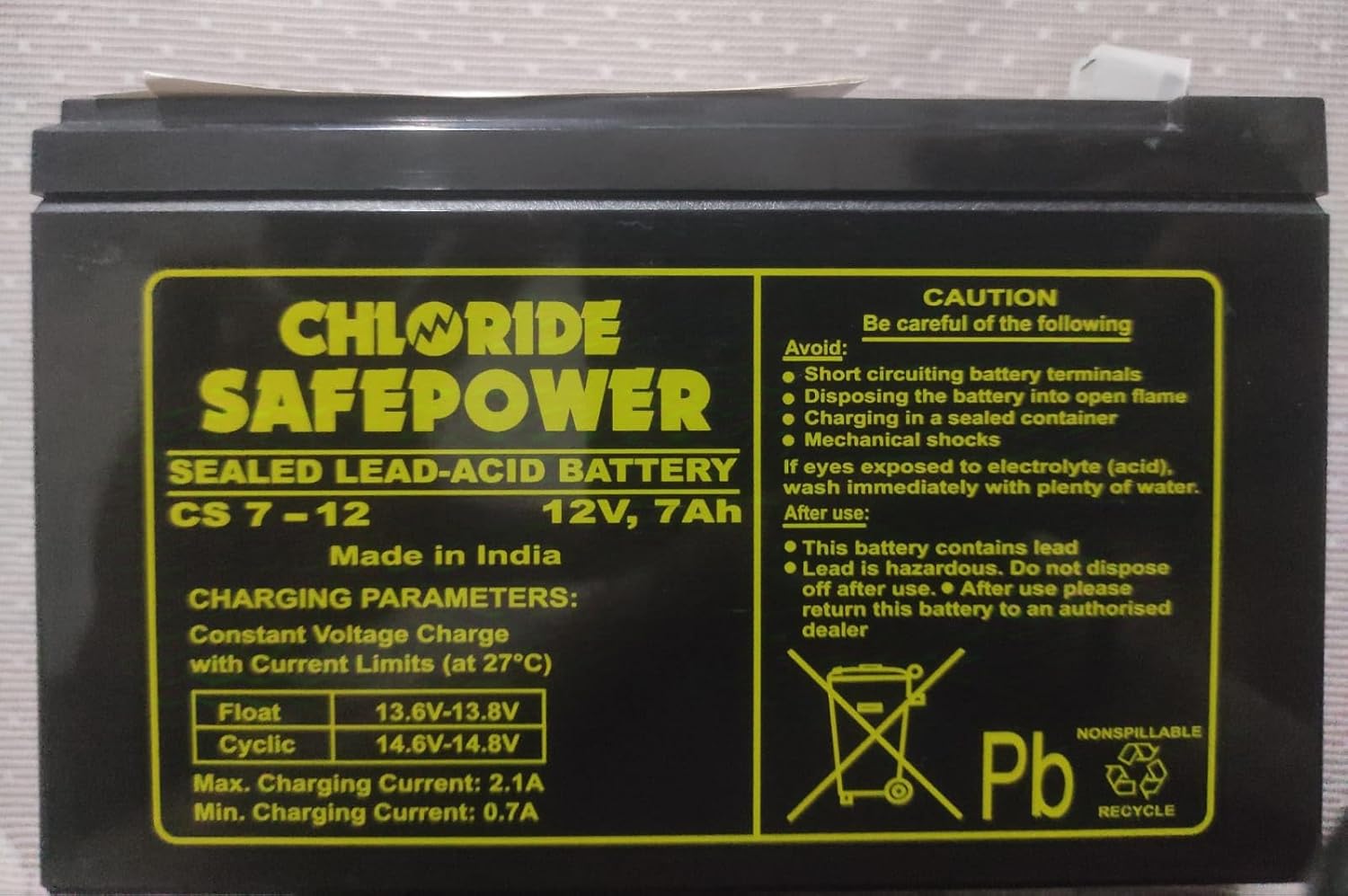 SMF Sealed Lead-Acid Battery 7Ah-12v SafePower one Year Warranty ...