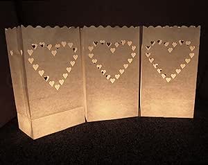 Amazon.com: CleverDelights Big Heart White Luminary Bags - 20 Count ...